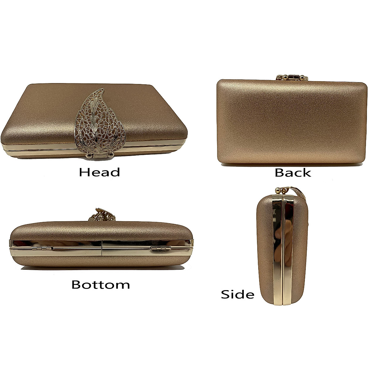 Cirilla Women PU Evening Bag Clutch Purse Crossbody Bag with leaf-style flip lock for Wedding Cocktail Party Banquet (Champagne)