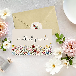 Artoid Mode 36 Pack Vintage Wildflower Thank You Cards Flower Greeting Cards Gift With Envelope Sticker Blank Note Cards for Birthday Wedding Baby Shower Bridal Shower, 4 x 6 Inch