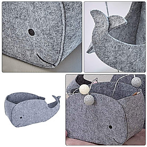 Yardwe Felt Storage Bin Fabric Storage Basket Whale Shaped Collapsible Toy Organiser Basket Laundry Hamper for Home Dark Grey