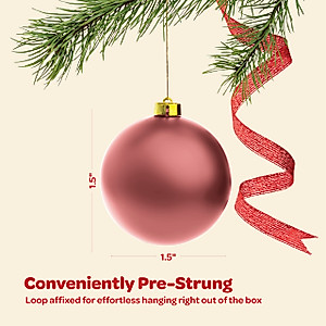 Christmas Ornaments Set of 24 - Beautiful [Rose-Gold] Christmas Tree Decorations Ornaments Set - 4 Styles Glitter/Matte/Mirror/Shiny - Shatterproof/Pre-Strung, For Holiday/Party/Decorations/DIY (1.5")