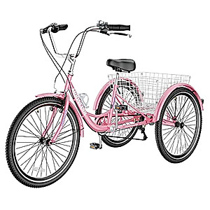 Slsy Adult Tricycles 7 Speed, Adult Trikes 20/24/26 inch 3 Wheel Bikes, Three-Wheeled Bicycles Cruise Trike with Shopping Basket for Seniors, Women, Men.