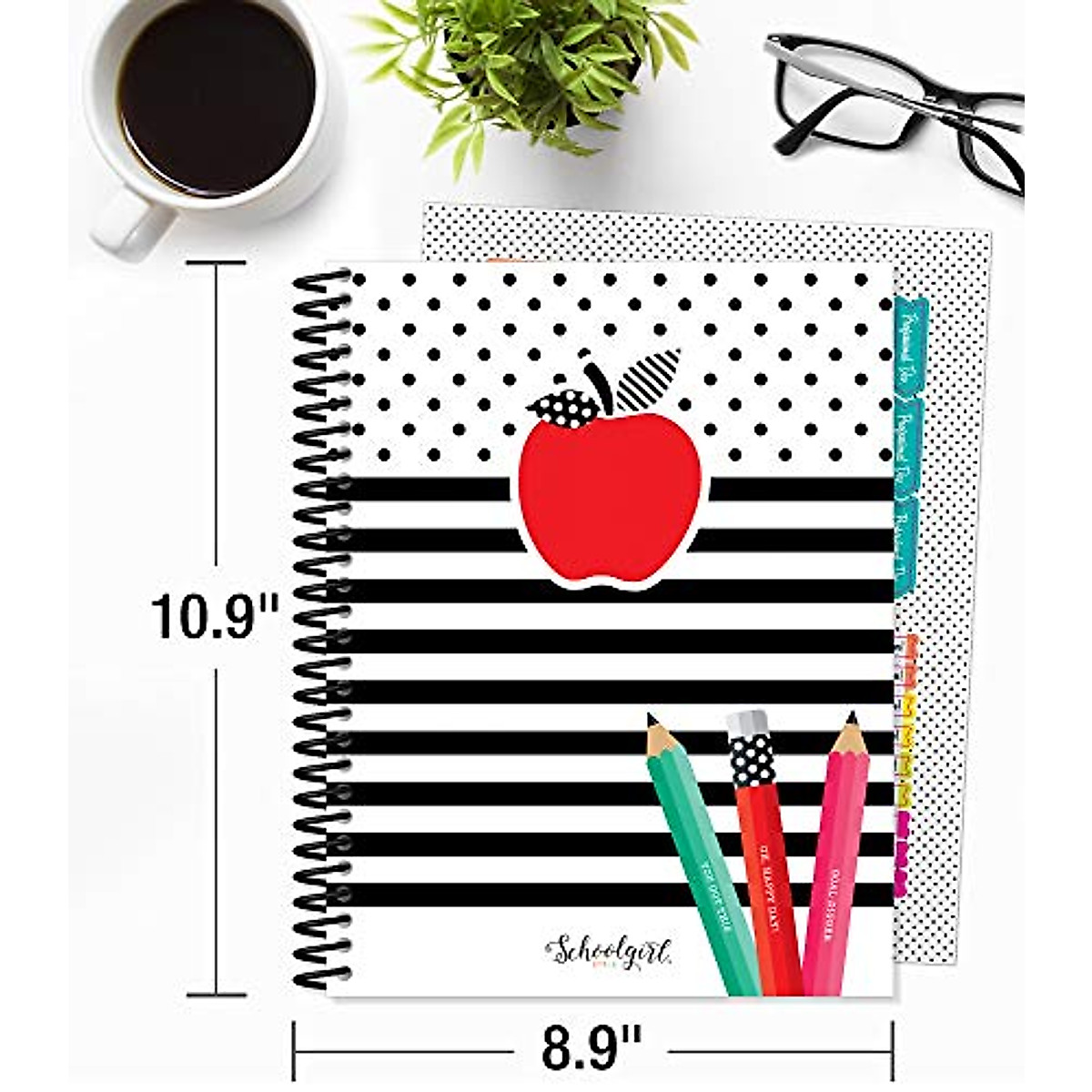 Schoolgirl Style Black, White & Stylish Brights Teacher Planner, 8" x 11" Undated Daily Planner, Weekly Planner, Monthly Planner With Planner Stickers for Classroom Organization & Teacher Organization