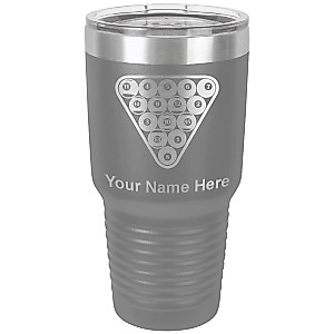 30oz Vacuum Insulated Tumbler Mug, Billiard Balls, Personalized Engraving Included (Gray)