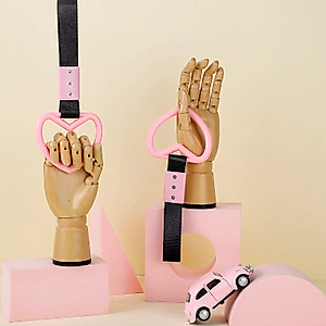 4 Pieces Rings Heart Shaped Car Handle Straps Bumper Warning Ring Decor Subway Bus Heart Handle for Car Interior (Pink)