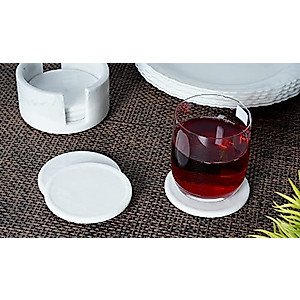RADICALn Coaster Set Cup Pad 3.5 Inches Handmade Marble White Round Coasters Set for Mug Glass Drinks - Kitchen Caddy, Car, Office Drink Coaster Sets