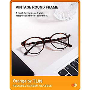 TIJN Blue Light Blocking Glasses Men Women Vintage Thick Round Rim Frame Eyeglasses(Whiskey Tortoise)