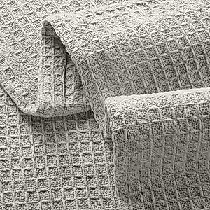 GLAMBURG 100% Cotton Thermal Blanket, Breathable Bed Blanket King Size, Soft Waffle Blanket, King Blanket, All Season Cotton Blanket, Light Grey