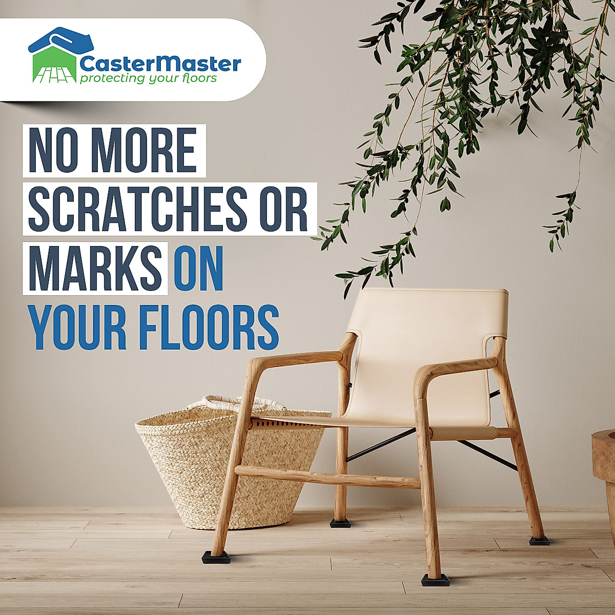 CasterMaster Non Slip Furniture Pads- 2x2 Square Rubber Anti Skid Caster Cups, Leg Coasters- Couch, Chair, Feet, and Bed Stoppers- Anti-Sliding Floor Protectors for Furniture (Set of 4) Black