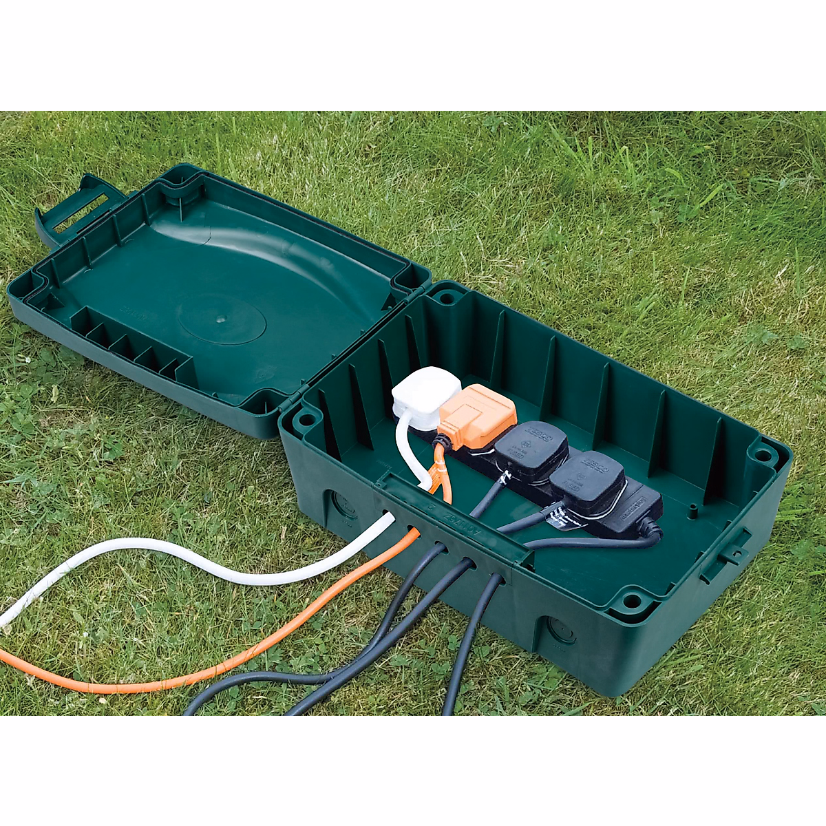 MASTERPLUG Weatherproof Cord Protector Box - Outdoor Waterproof Plastic Box Plug Cover, Durable Extension Cord Holder, Multi Plug Outlet Organizer