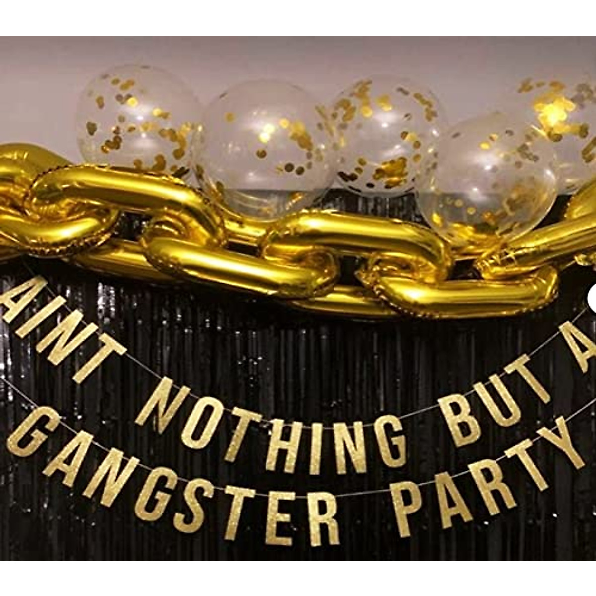 alexkike Glitter Ain't Nothing But A Gangster Party Banner , Ain't Nothig But A Gangsta Party Decorations,90's Hip Hop Party Decor, Disco theme Party 90s Party Supplies(Gold)