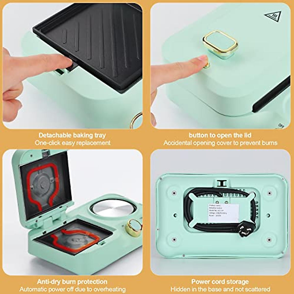 Breakfast Station, 3 in 1 Breakfast Station, Retro Household Breakfast Maker, Electric Mini Toaster Bread Breakfast Sandwich Maker, Breakfast Machine with Frying Pan, Boiling Pot, Food Steamer