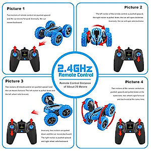 ORRENTE Remote Control Car, RC Cars 2.4GHz Fast Stunt RC Car, 4WD Double Sided 360° Rotating RC Trucks with Headlights, Off Road RC Crawler Toy Cars for Kids Gift for Boys Girls