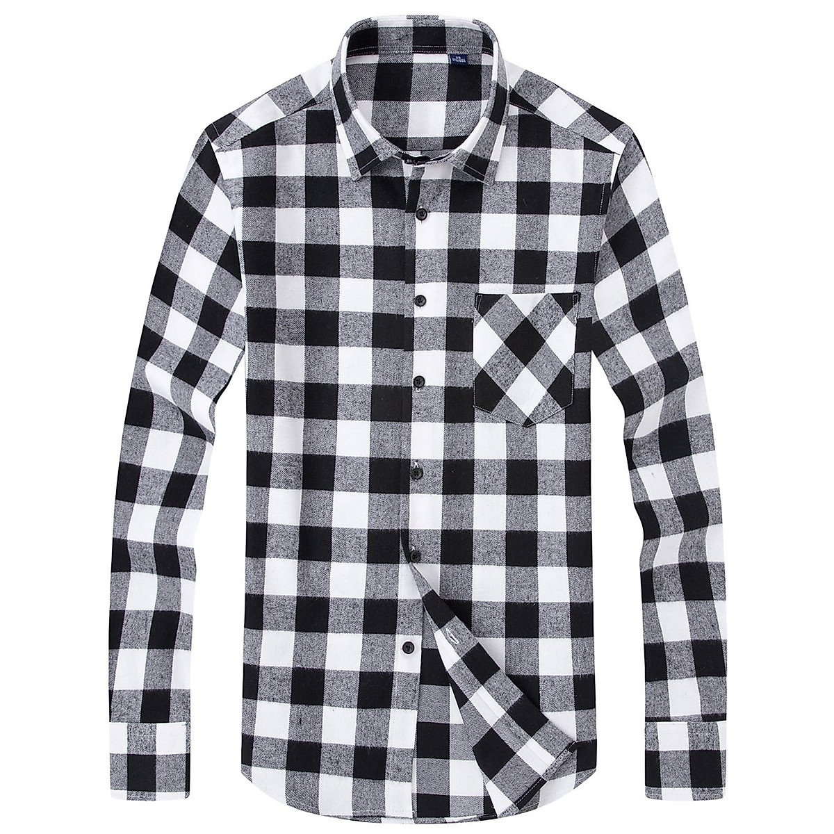 DOKKIA Men's Casual Dress Long Sleeve Buffalo Plaid Checkered Fitted Flannel Shirt (Black White Buffalo, XX-Large)