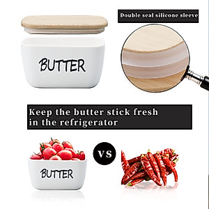 HAOTOP Large Porcelain Butter Dish with Lid Perfect for 4 Stick of Butter (White)
