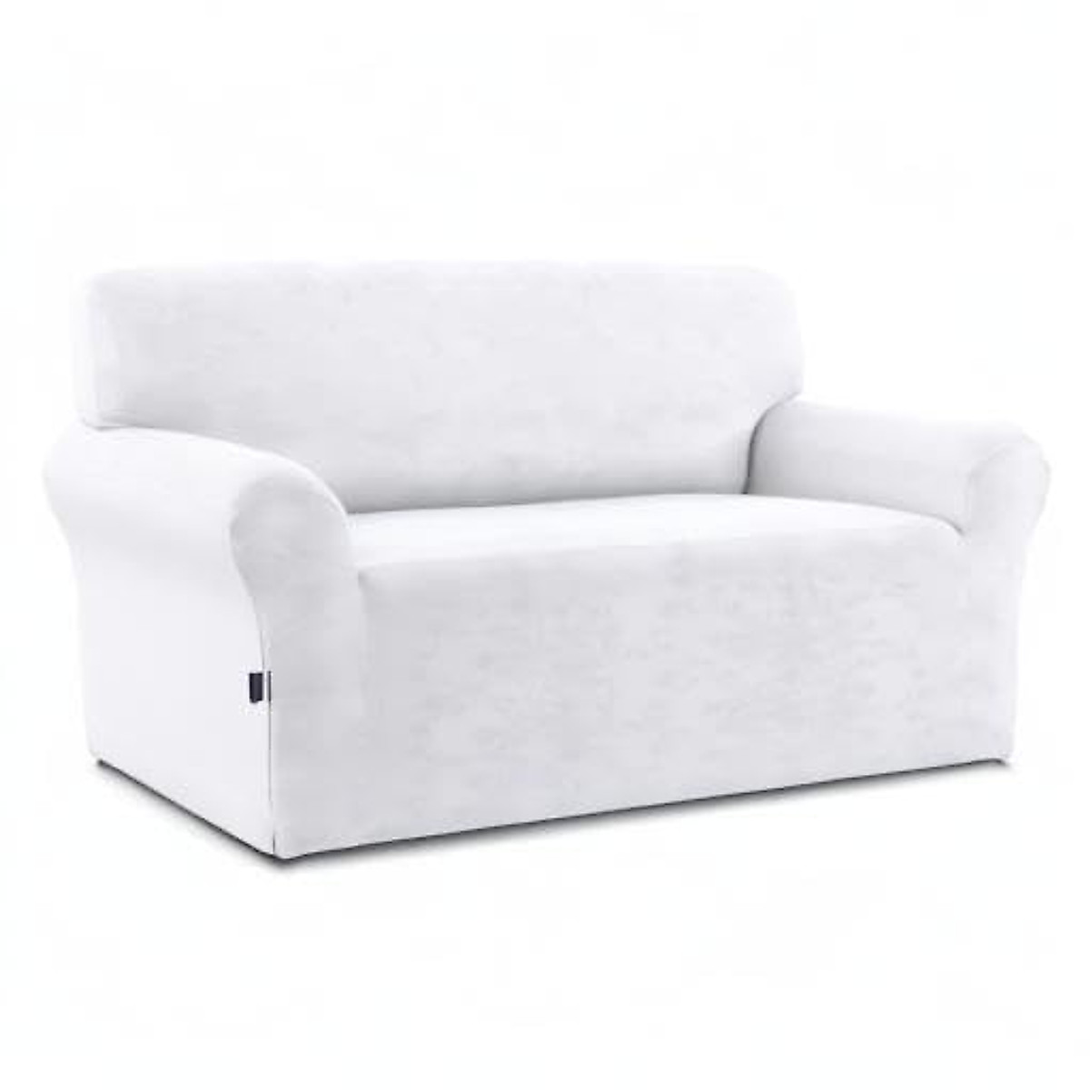 Easy-Going Fleece Stretch Sofa Slipcover Spandex Non-Slip Soft Couch Sofa Cover, Washable Furniture Protector with Anti-Skid Foam and Elastic Bottom for Kids, Pets(Loveseat, Snow White)