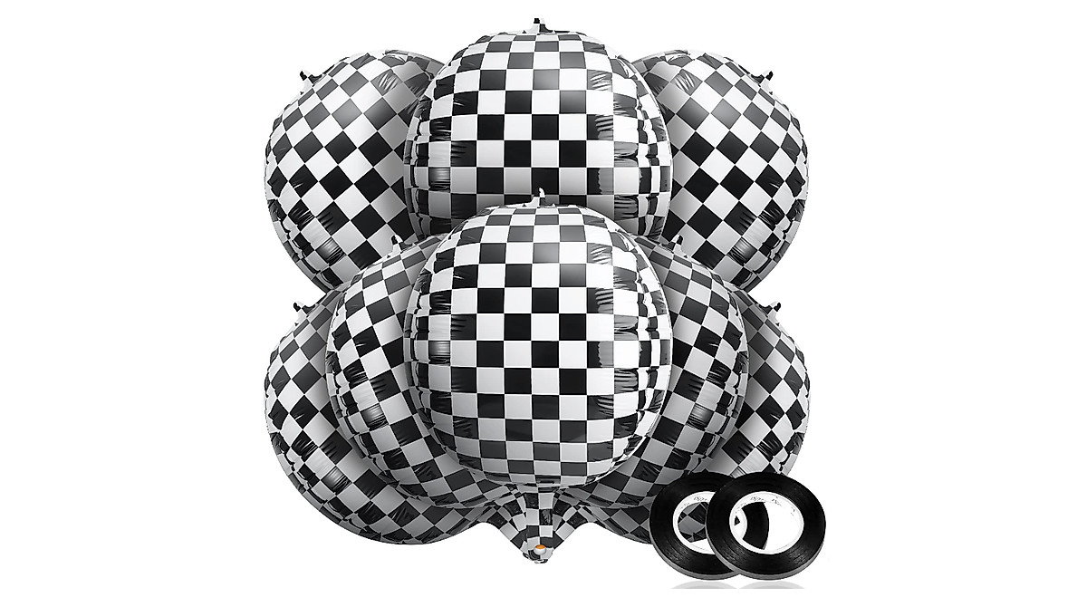 Checkered Racing Balloons - 14 Large 22 Inch Foil Party Decor