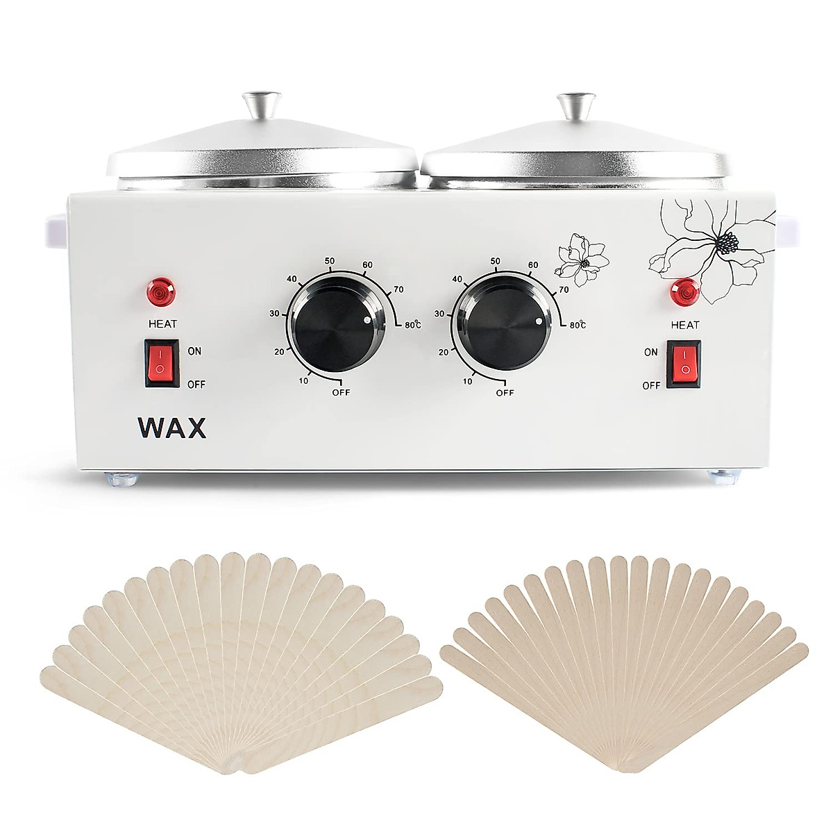 Electric Double Wax Warmer Professional Aluminum Hair Removal Wax Heater with Wax Applicator Sticks Hard Wax Beads Melter Waxing Set Pot