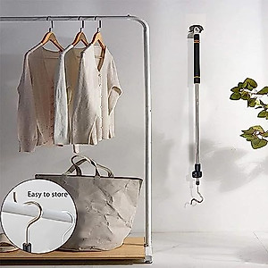 Greeily Clothes Hanger Reaching Hook Telescopic Adjustment clothes hook pole Light and can Extend from 37" to 65" with 4.7 "Hook and Sponge Handle.