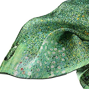 Long Crepe Silk Scarf Classic Art Print (Green Floral)