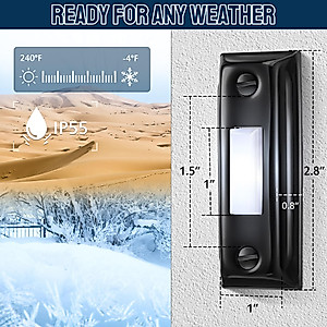 Dreyoo Metal Doorbell Push Button, Heavy Duty Metal Door Bell Wired Button LED Lighted Wall Mounted Door Bell Push Buttons for Home Universal Garage Door Opener Switch (Black)