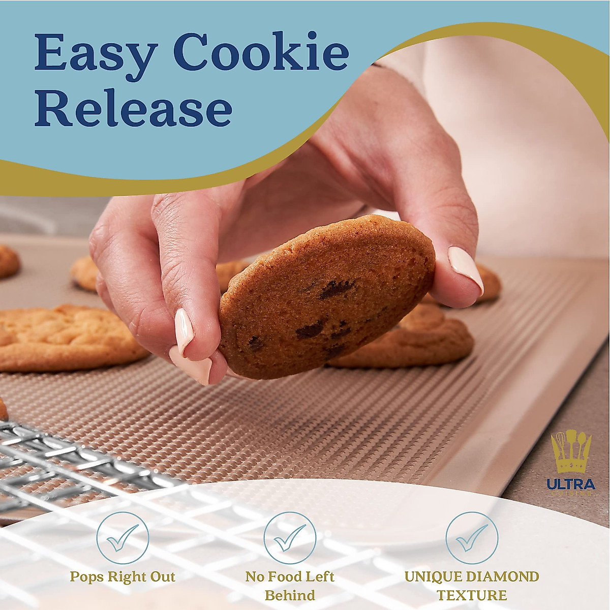 Ultra Cuisine Cookie Slider Sheet Pan - Nonstick for Even Baking - Textured Baking Pan - Warp and Scratch Resistant - Easy Food Release - Simple Cleaning - Nonstick Sheet Pan - food sheet - 15x13