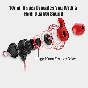 VersionTECH. Gaming Earbuds with Mic, In-Ear Gaming Headphones Wired with Microphone Dual Audio Drivers Noise Cancelling Stereo Bass Compatible for PC/PS5/PS4/Xbox/Nintendo/Switch/Mobile 3.5mm Aux-Red