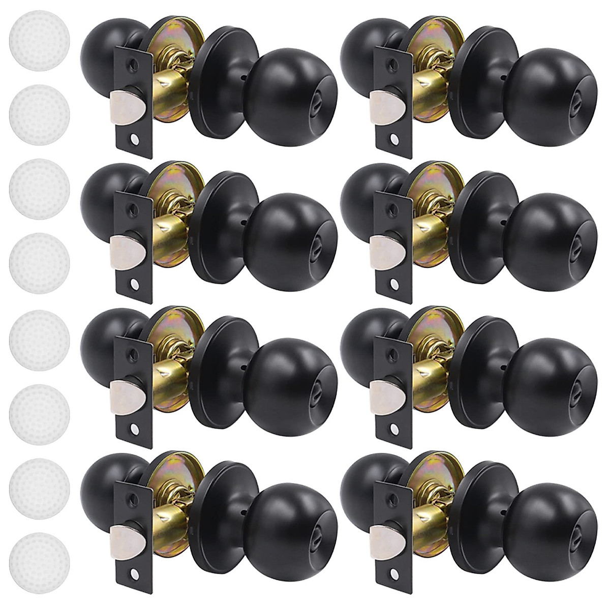 ROTESONNE 8 Pack Matte Black Privacy Door Knobs for Bedroom, Bathroom and Passage with 8 Door Stoppers, Keyless Door Handles, Interior Door Knobs (8, Black)