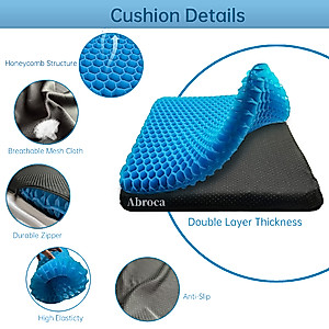 Seat Cushion, 20" Large Gel Seat Cushion for Long Sitting Pressure Relief– Back Sciatica Tailbone Pain Relief Pad, Car Seat Cushion Pad, Wheelchair Office Desk Chair Driver Seat Cushions Cooling Pads