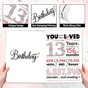 TSVATE 13th Birthday Card, 13th Birthday Gifts for Girls, Birthday Gift for 13 Year Old Girl, 13th Birthday Decorations for Girls, 13th Birthday Card for Daughter, Niece, Sweet 13 Bday Greeting Card