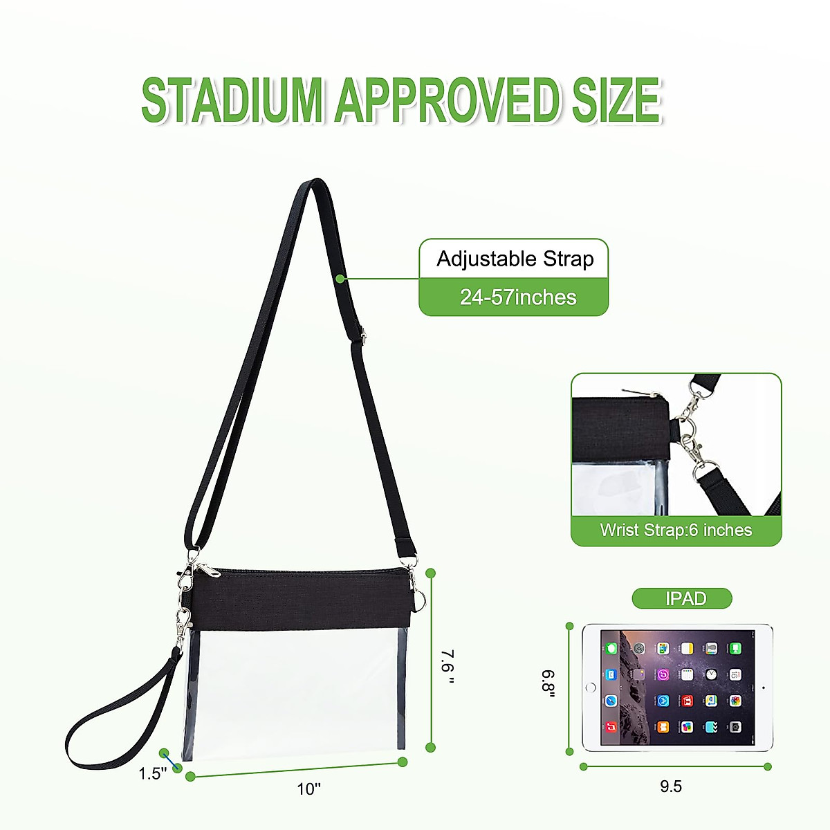 USPECLARE Clear Crossbody Purse Bag Stadium Approved Clear Tote Bag for Work Concert Sports(Black)