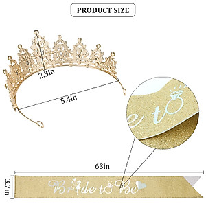 CIEHER Bride To Be Kit: Crystal Crown, Gold Sash for Bridal Shower & Bachelorette Party Decorations - Crystal Material
