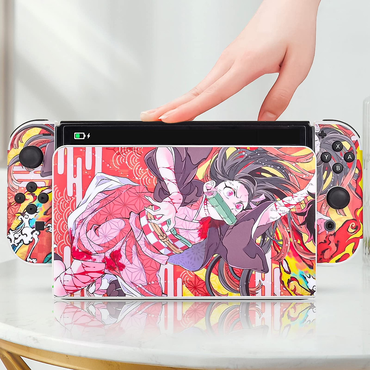 DLseego Switch OLED Skin Wrap Decal Anime Cool Sticker Full Protective Scratch Resistant Vinyl Cover for New Switch Model Game Console Joy Con - Red