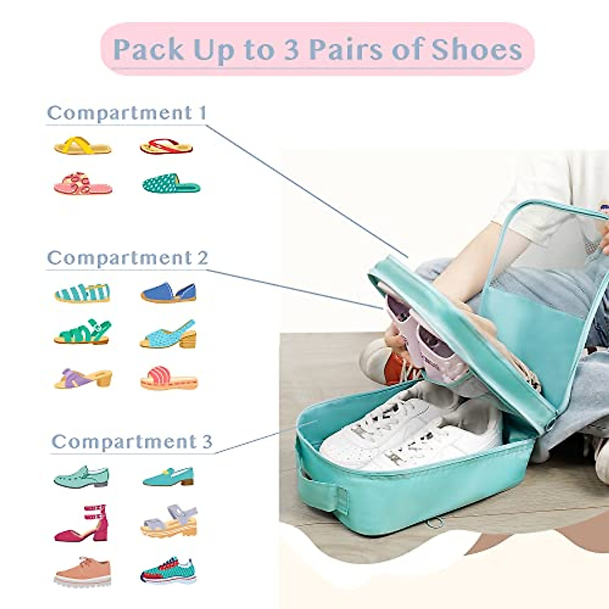 Travel Accessories Shoe Bags for Storage Travel Pouches, Travel Essentials Luggage Packing Cubes with Handle, Shoe Organizer for Suitcase with Luggage Handle Strap (Pink Striped)