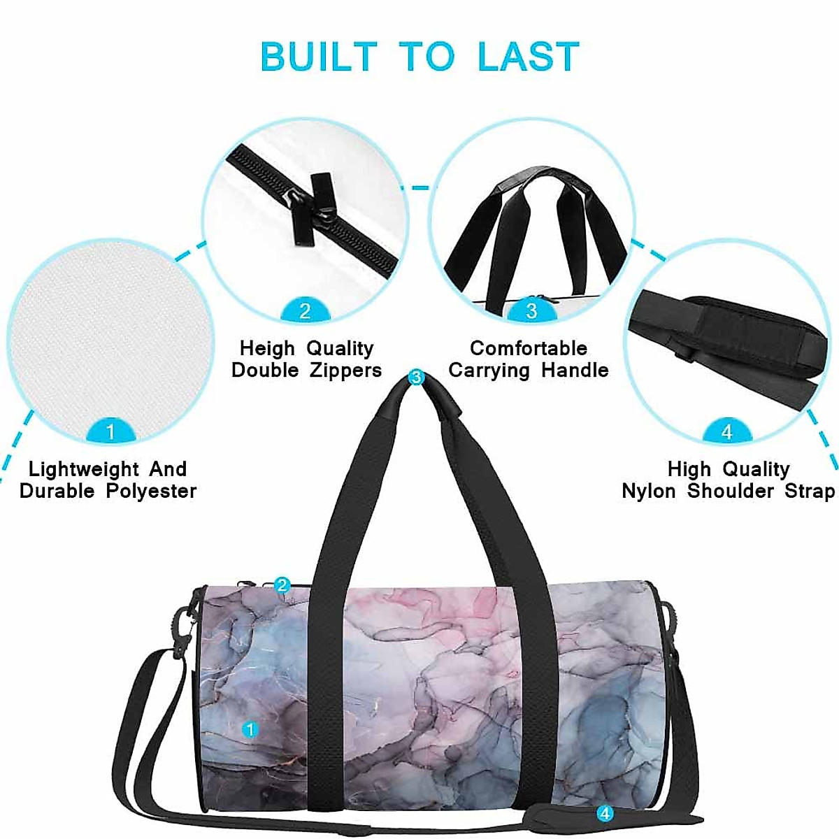 AOYEGO Marble Sports Duffle Bag Modern Fluid Alcohol Ink Colors Translucent Mixing Acrylic Paints Men Women Weekender Bag For Traveling Tote Gym Bag Shoulder Overnight Bag Blush Blue