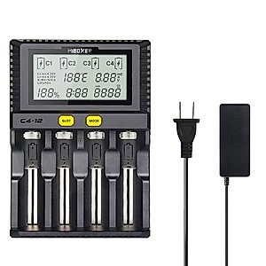 MiBOXER Fastest 18650 Battery Charger,3A/Bay Quick Charging Chargeable AA AAA D 26650 18490 18350 18500 RCR123 Li-ion/IMR/INR/ICR/Ni-MH/Ni-Cd,LCD Display,Smart Temperature Control