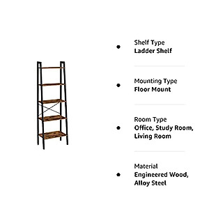 VASAGLE ALINRU 5-Tier Bookshelf, Industrial Bookcase and Storage Rack, Wood Look Accent Furniture with Metal Frame, 22.1 x 13.3 x 67.7 Inches, Rustic Brown