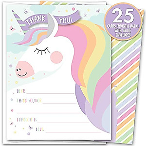 Koko Paper Co Magical Unicorn Fill-in-the-Blanks Thank You Notes. Set of 25 5.5” x 4.25” Flat Note Cards and A2 White Envelopes. Printed on Heavy Card Stock.
