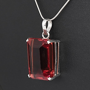 GEMHUB 925 Sterling Silver Emerald Cut Alexandrite Pendant, 120.00 Ct. Loose Gemstone Healing Crystal Pendant For Mother Day Gift Idea