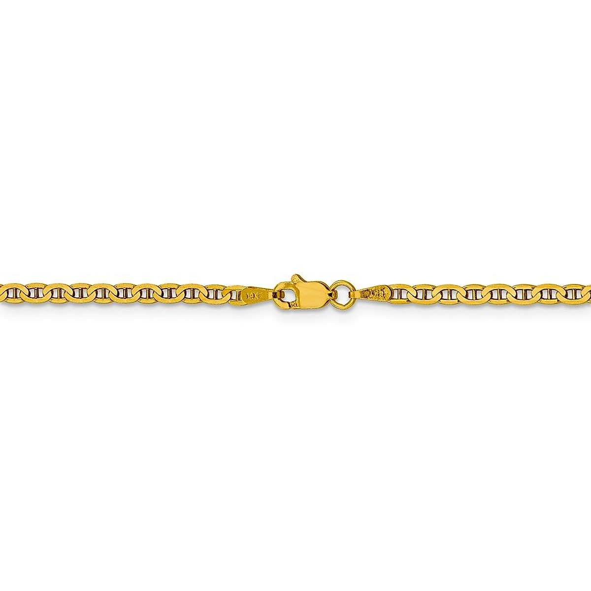 Solid 14k Yellow Gold 2.4mm Flat Anchor Mariner Chain Necklace - with Secure Lobster Lock Clasp 20"
