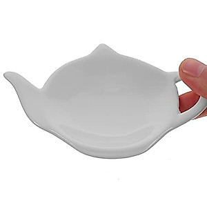 Zerodeko 4pcs Ceramic Tea Bag Saucer Teapot Shape Teabag Coaster Tea Bag Holder Spoon Rests Snack Storage Tray Wasabi Seasoning Dish for Tea Bag for for Soy Sauce Dessert White