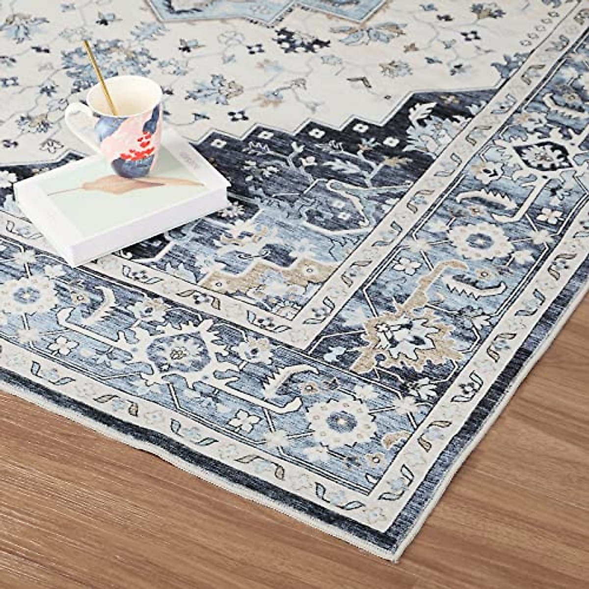 Dripex 8x10 Area Rugs - Stain Resistant Washable Rug Distressed Boho Rugs for Living Room Dining Room Bedroom Anti-Slip Low-Pile and Soft Accent Rug Farmhouse Office Home Decor, Pet & Child Friendly