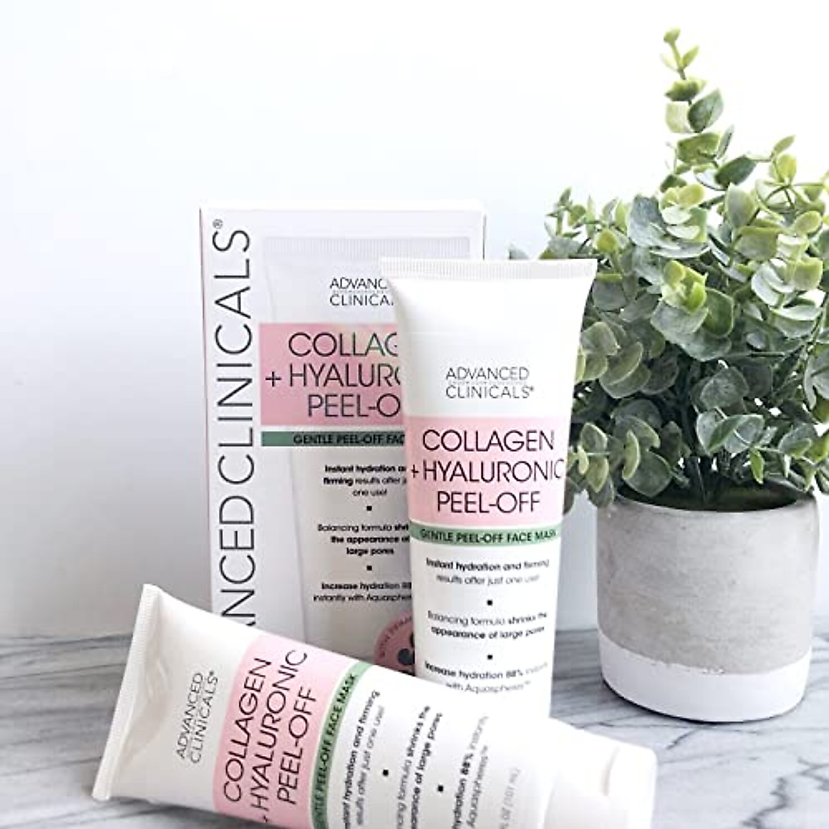 Advanced Clinicals Collagen + Hyaluronic Acid Anti-Aging Peel-Off Face Mask Hydrating, Tightening, & Firming Vegan Peel Off Face Masks Smooth Wrinkles & Pores, & Even Skin Tone (3.4 Fl Oz)