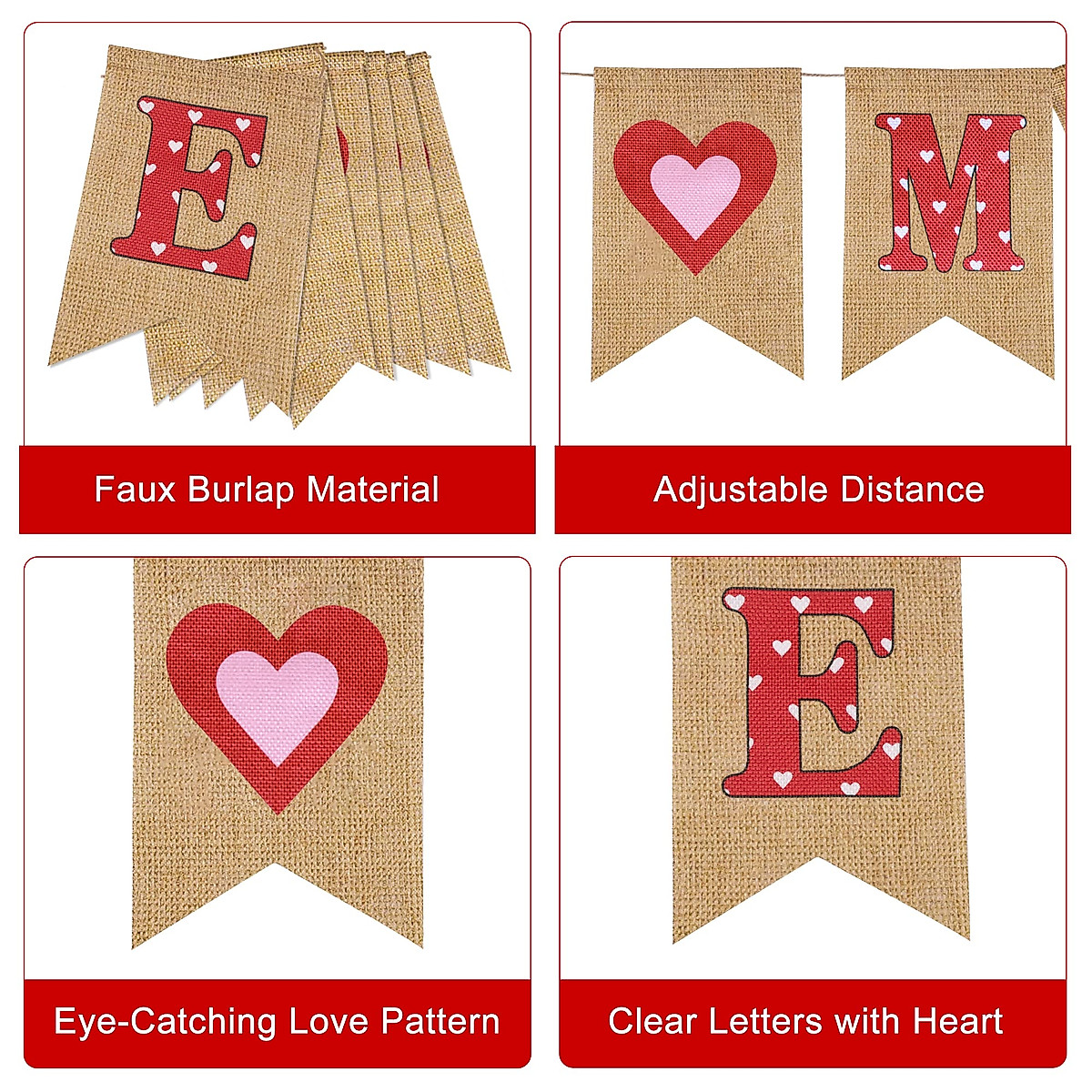 Love Be Mine Banner with Red Pink Heart - NO DIY - Valentine's Day Decorations - Rustic Farmhouse Valentine's Day Faux Burlap Banner | Be Mine Bunting Garland for Home Mantle | Valentines Photo Props