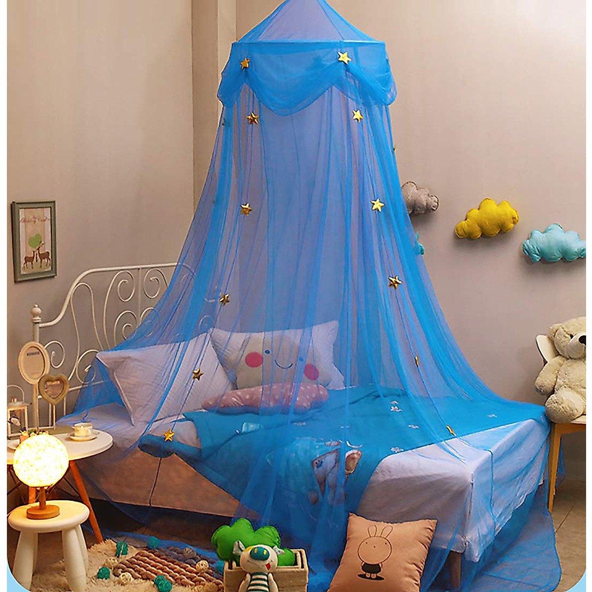 Glamorstar Bed Canopy for Girls Princess Mosquito Net Glow in The Dark Stars and Moon Crib Hanging Tent Bedroom Decor Gift for Kids Pink