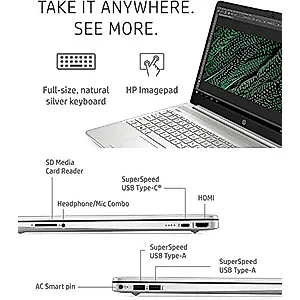 2022 HP 15.6in FHD Slim and Light Laptop, Intel Core i5-1135G7, 8GB RAM, 256GB SSD, Iris Xe Graphics, HDMI, Webcam, WiFi, Windows 11, Natural Silver, W/ 2-Week IFT Support dy20xx 15-15.99 inches