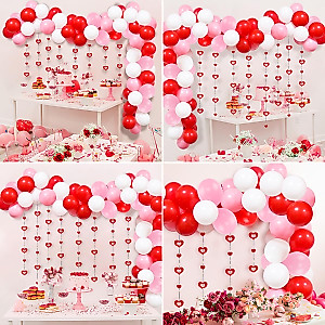 Valentines Day Balloon Arch Garland, Valentines Red Pink White Heart Balloon with Bling Bling Hanging Swirl for Sweetheart Wedding Bridal Shower Valentines Day Anniversary Engagement Party Decorations