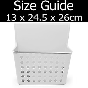 plastific Over Cabinet Kitchen Storage Organizer Holder or Basket - Hang Over Cabinet Doors in Kitchen/Pantry - Holds Bakeware, Cookbook, Cleaning Supplies (White, 13 x 25 x 26)…