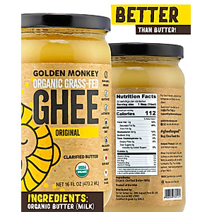 Organic Ghee Butter Grass Fed Clarified – 16 Oz Ghee Butter – Unsalted Butter Certified Organic Ghee Oil – Perfect for Paleo, Keto, Lactose & Gluten Free Diet