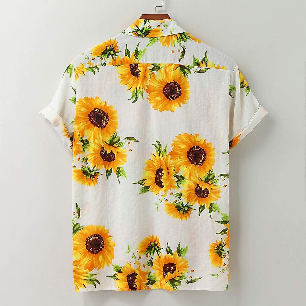 GDJGTA Men's Hawaiian Shirt Casual Colorful Sunflower Print T-Shirt Buttons Lapel Top Short Sleeve Tee Loose Blouse