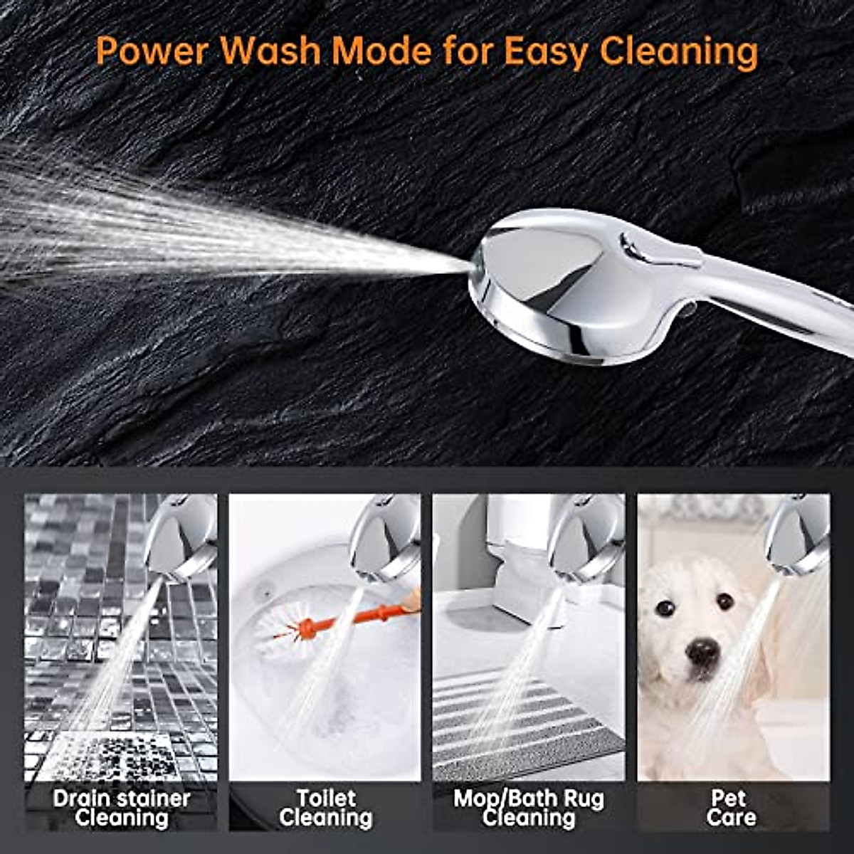 APPASO Hand Held Shower Head with 59'' Stainless Steel Hose, Upgraded 9 Modes High Pressure Shower Head with Handheld, Chrome High Flow Handheld Showerhead with 360° Rotation Bracket, Rubber Washers